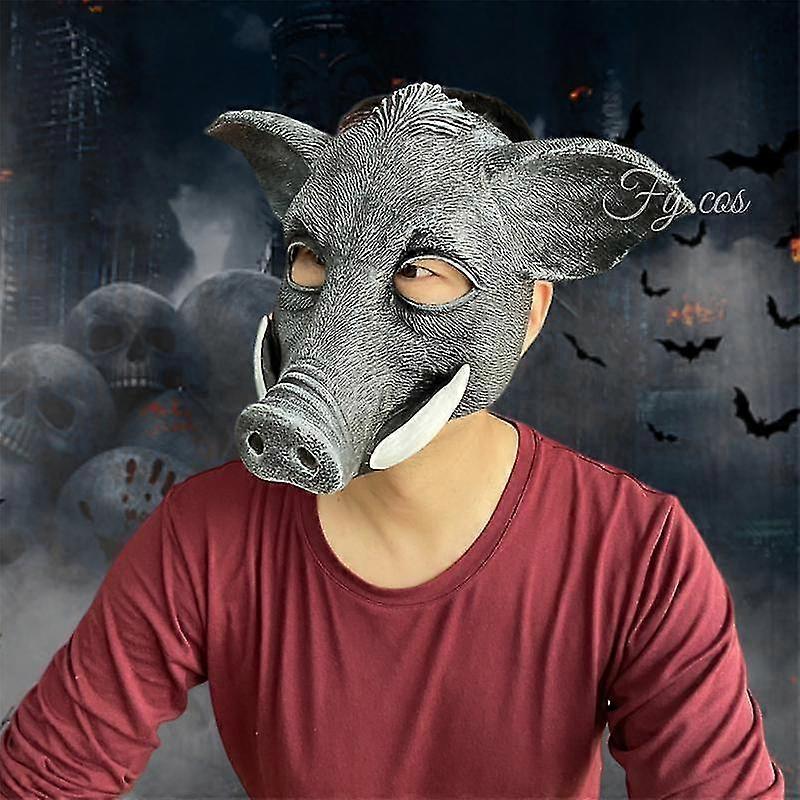 Pig Mask Horror Demon Half Face Realistic Latex Rave Cosplay Animal ...