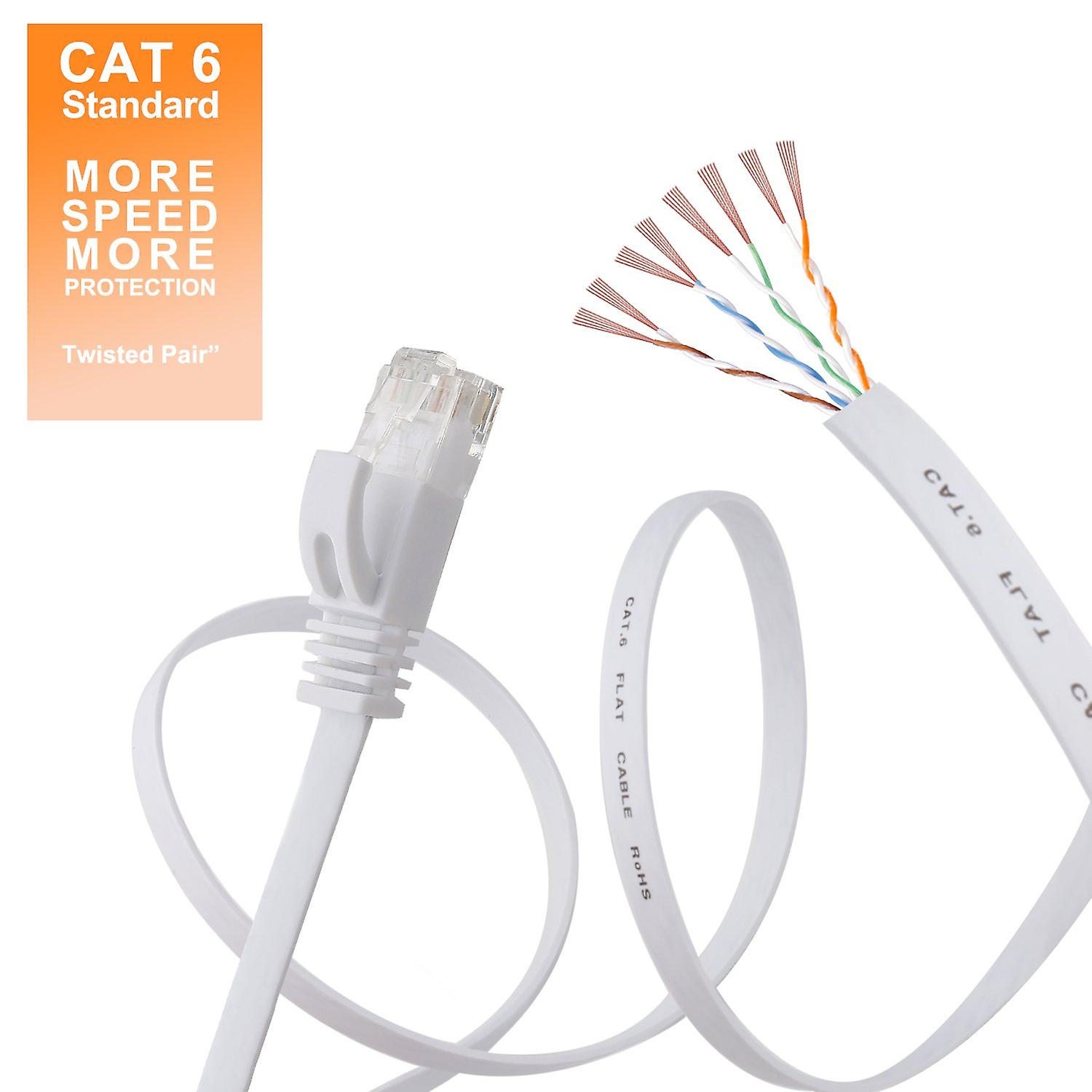 6 Ethernet Cable 50 Ft White - Flat Internet Network Lan Patch Cords ...
