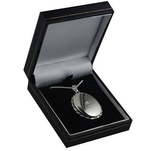 Silver 37x28mm engraved twisted wire edge oval Locket with a curb Chain ...