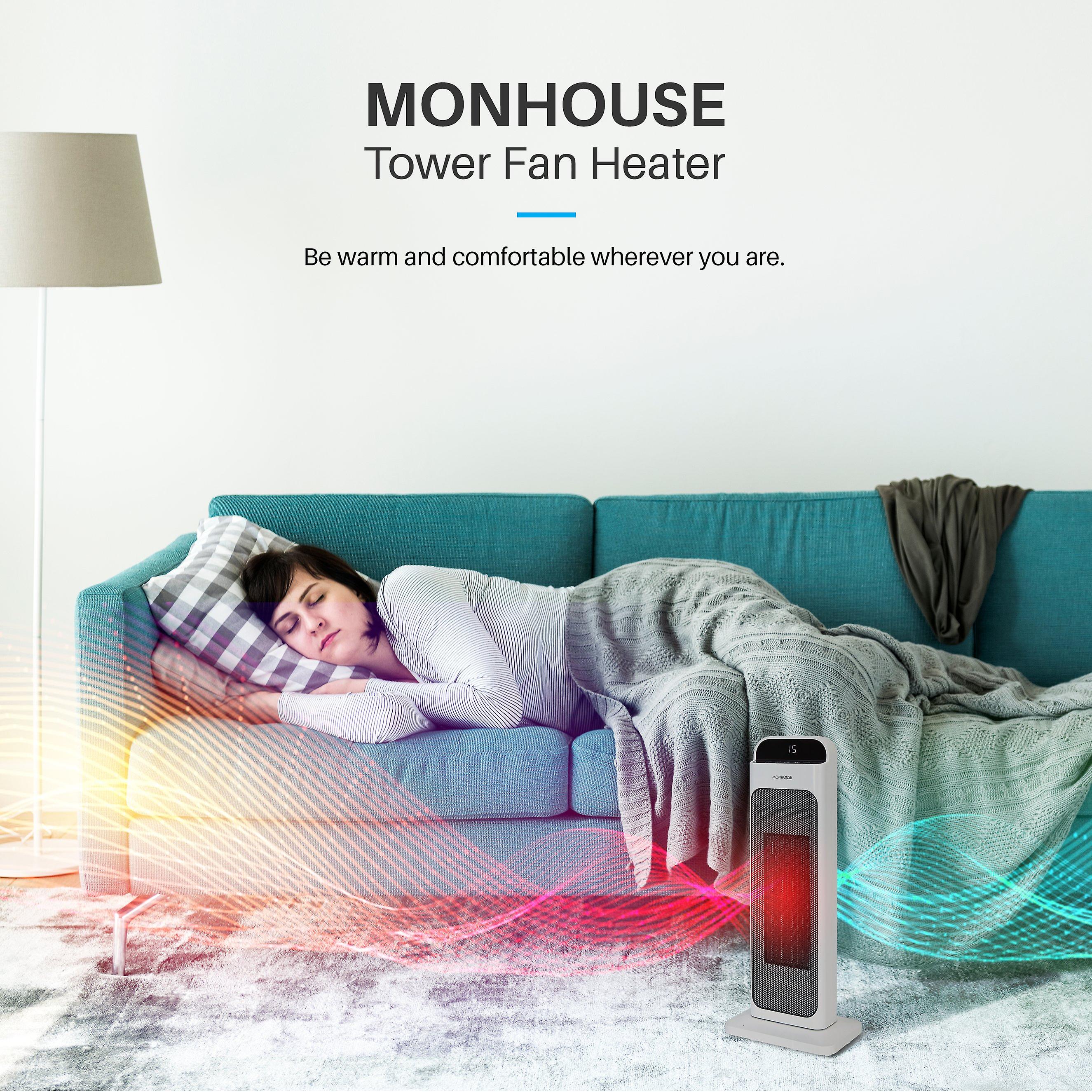 Portable white electric fan heater digital with remote & timer radiator ...