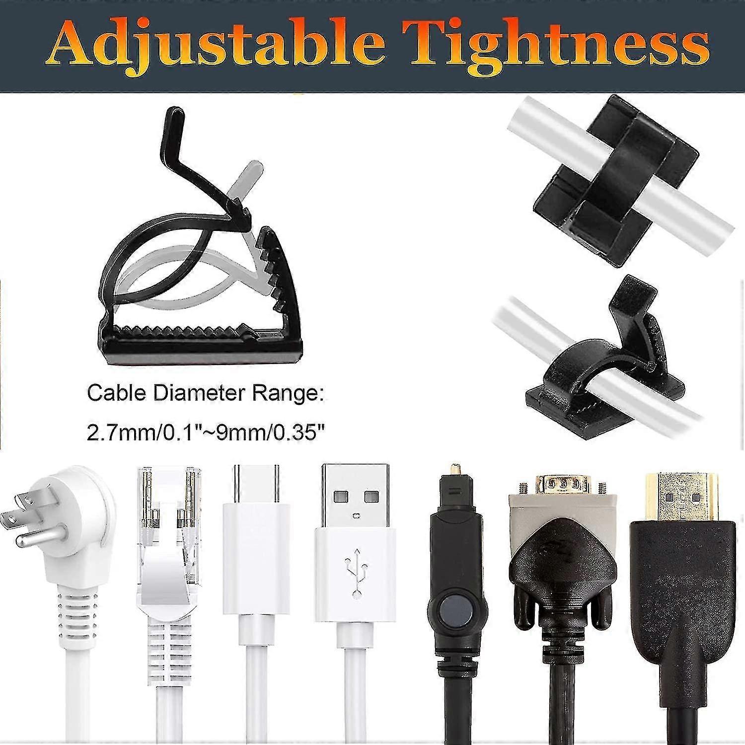 50pcs Adjustable Cable Management Clips, Adhesive Cable Organiser Cord ...