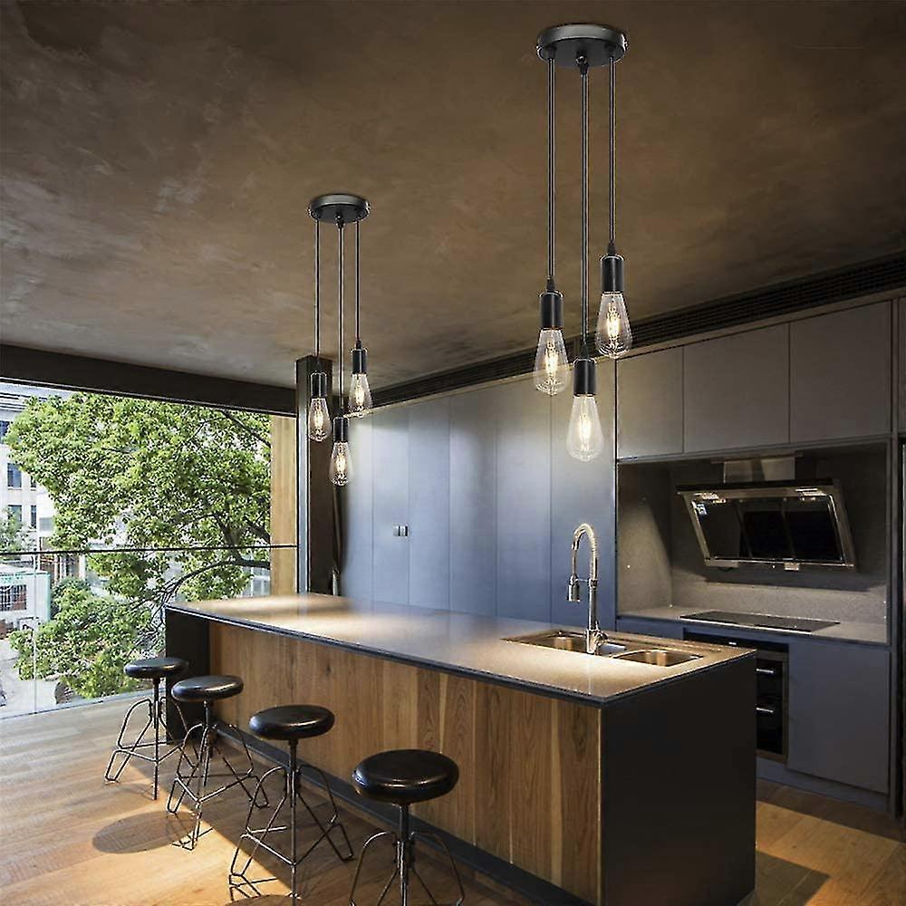 Byx Loft Vintage 3-lamp Suspension Holder Black Cable Pendant Light For ...