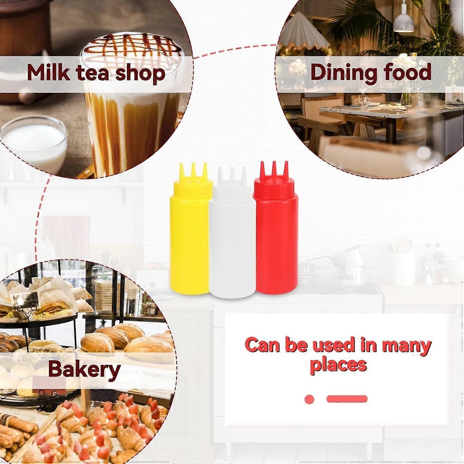 3Pcs 3 Hole Condiment Squeeze Bottle, Empty Squeeze Sauce Bottles 450ml ...