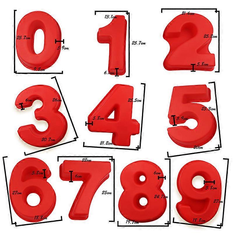 9Pcs Silicone Cake Number Moulds Red Number Birthday Cake Mould Non ...