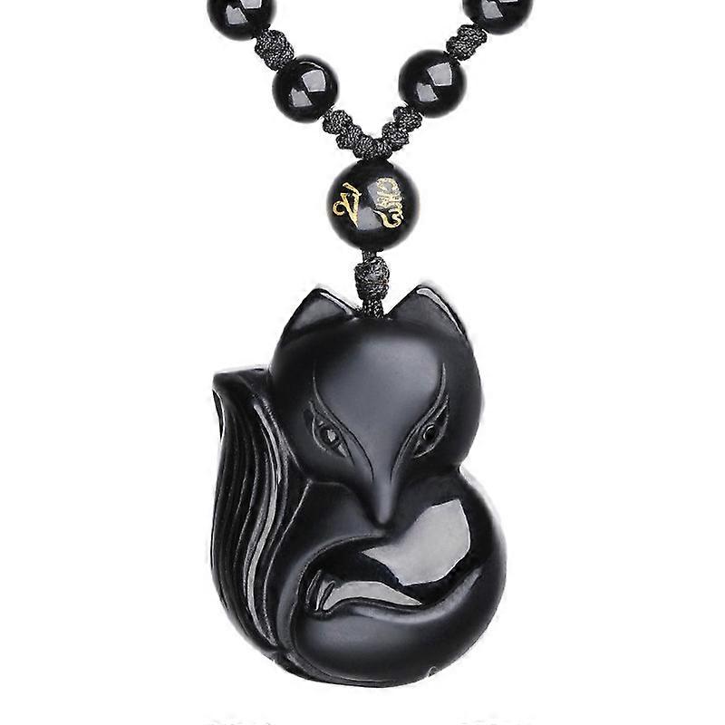 Obsidian Fox Necklace Pendant for Women Healing Energy Crystal Amulet ...