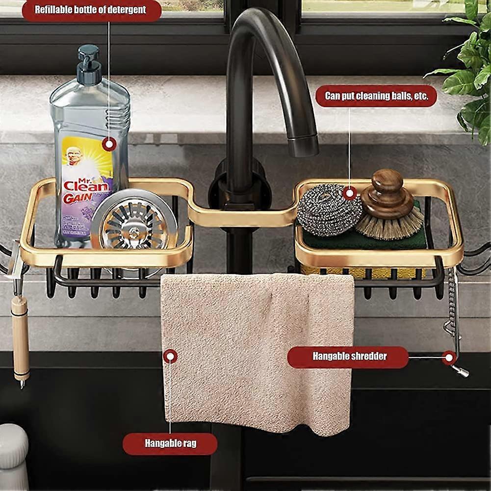 Faucet Storage Rack with Hook, No Drilling, Traceless Adhesive, Shelf ...