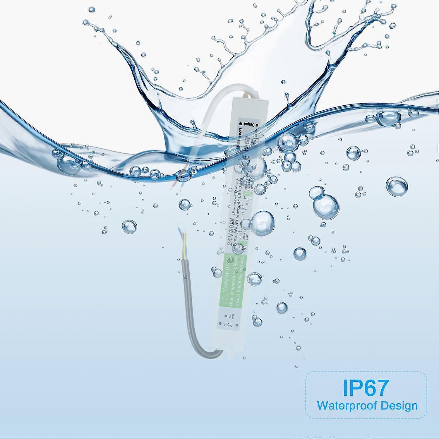 IP67 Waterproof LED Driver Switch Power Supply Transformer Adapter AC 90V-250V to DC 24V 30W ...