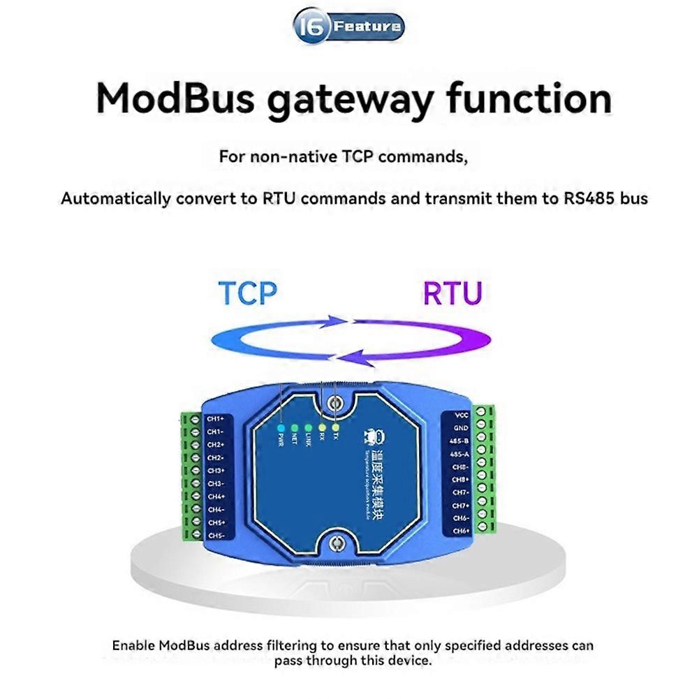 8 Way Temperature Acquisition Module Modbus RS485 PT100 RTD Gateway ...