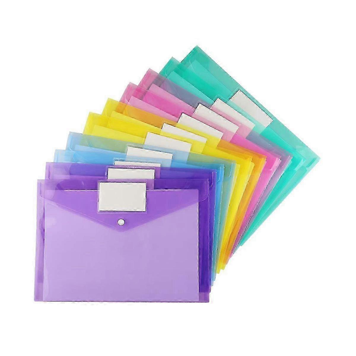 12Pcs Multi File Envelope A4 Plastic PVC Snap Button File Bag with ...