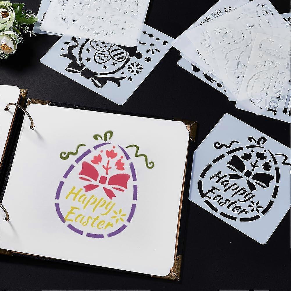 16Pcs Happy Easter Stencils 13x13cm Easter Eggs Rabbit Template Bunny Hens Spring Theme Stencils ...