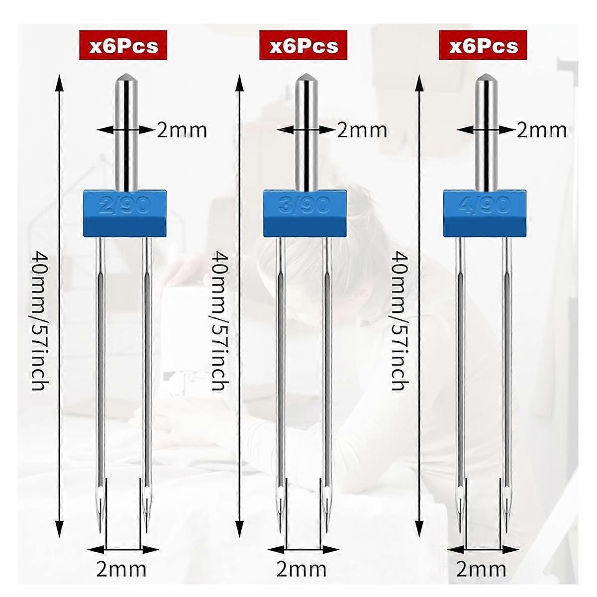 18Pcs Twin Needles for Sewing Machine, Double Twin Needles with Plastic ...