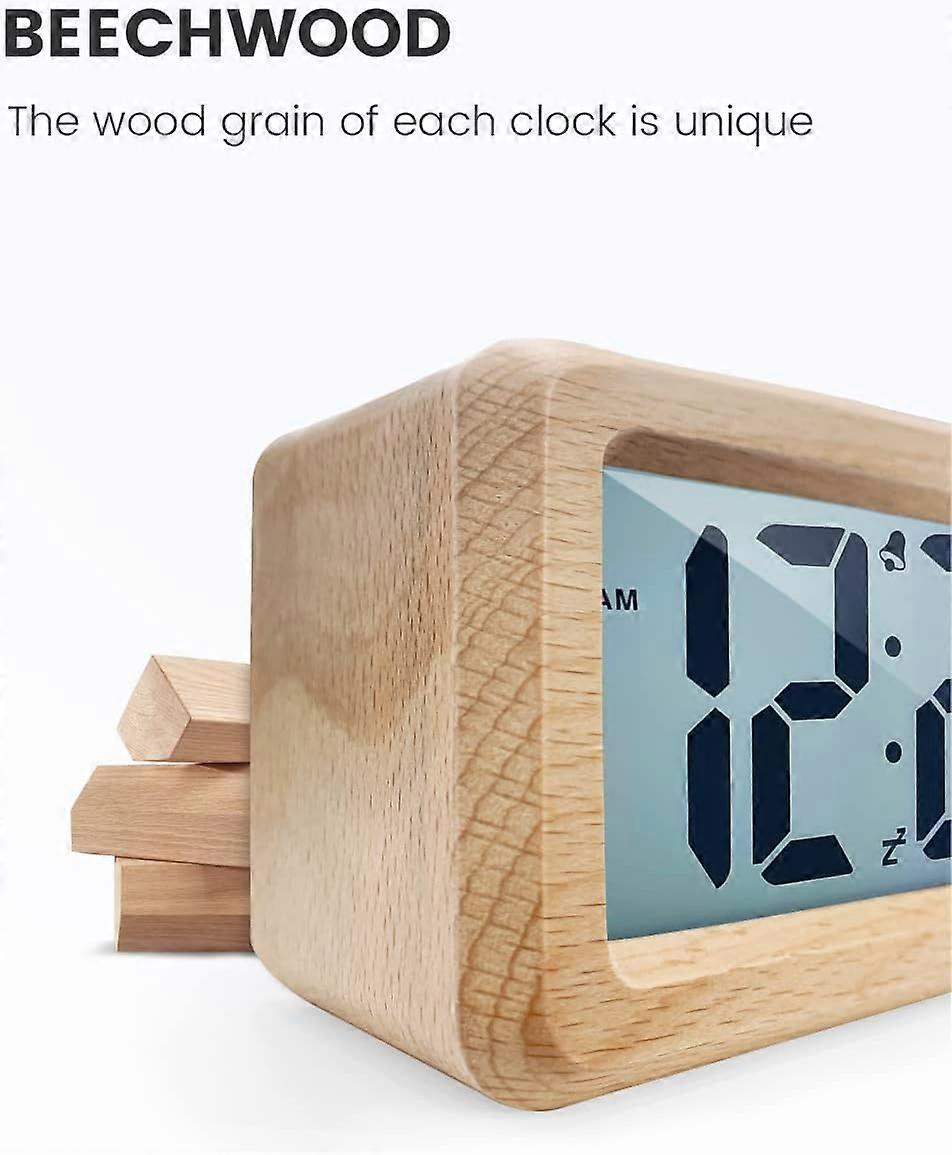 Digital Alarm Clock, Wooden Bedside Clock with Large LCD Backlit ...