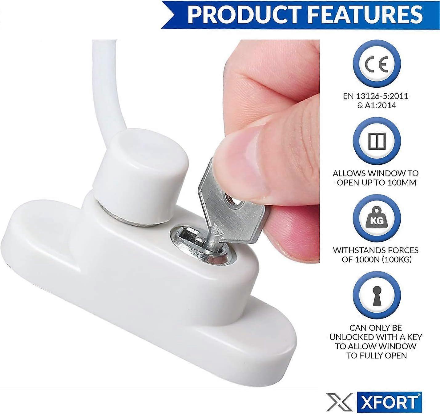 White lockable window restrictor with key, 20cm cable restricts windows ...