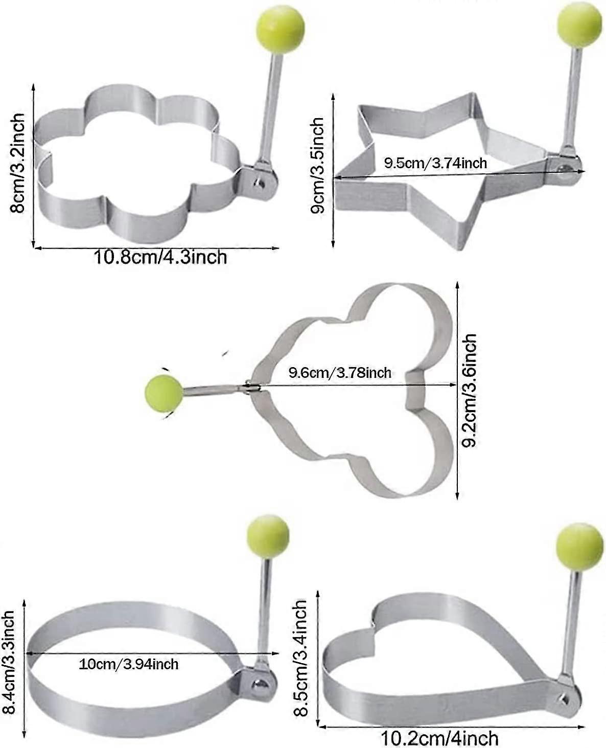 5 Shapes Non-stick Fried Egg Mold Egg Rings With Handle Stainless Steel ...