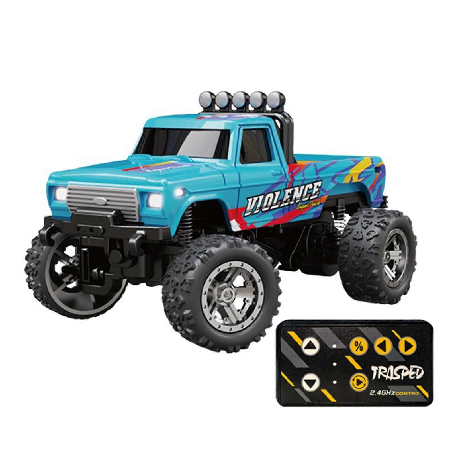 1:64 Scale Mini RC Monster Truck with Trailer, Large Wheels, LED Lights ...