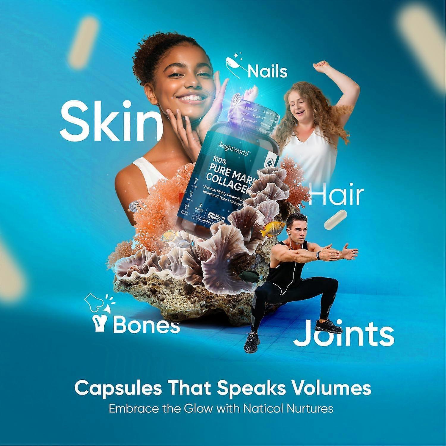 100% Pure Marine Collagen Capsules - 120 Naticol Type 1 Hydrolysed - 2 ...