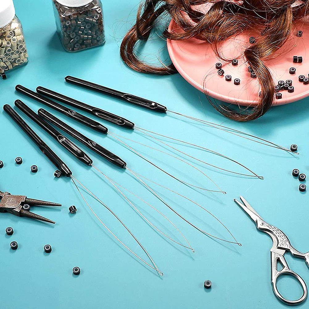 10pcs Hair Extension Loop Threader Tool And Bead Tool Black Loop ...