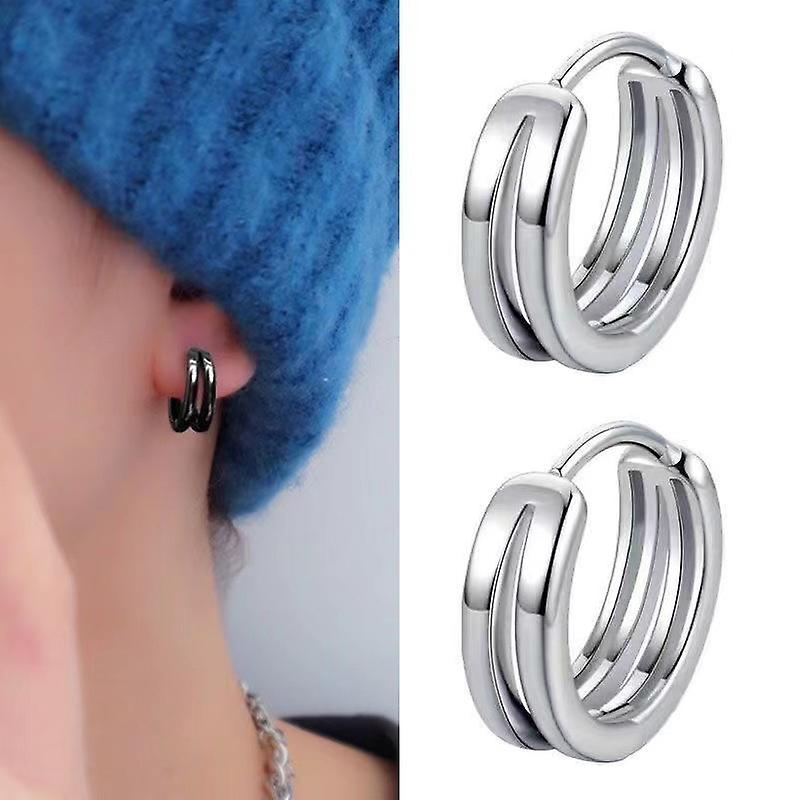 Stainless Steel Hoop Earrings For Men Punk Multilayer Round Double Ring ...