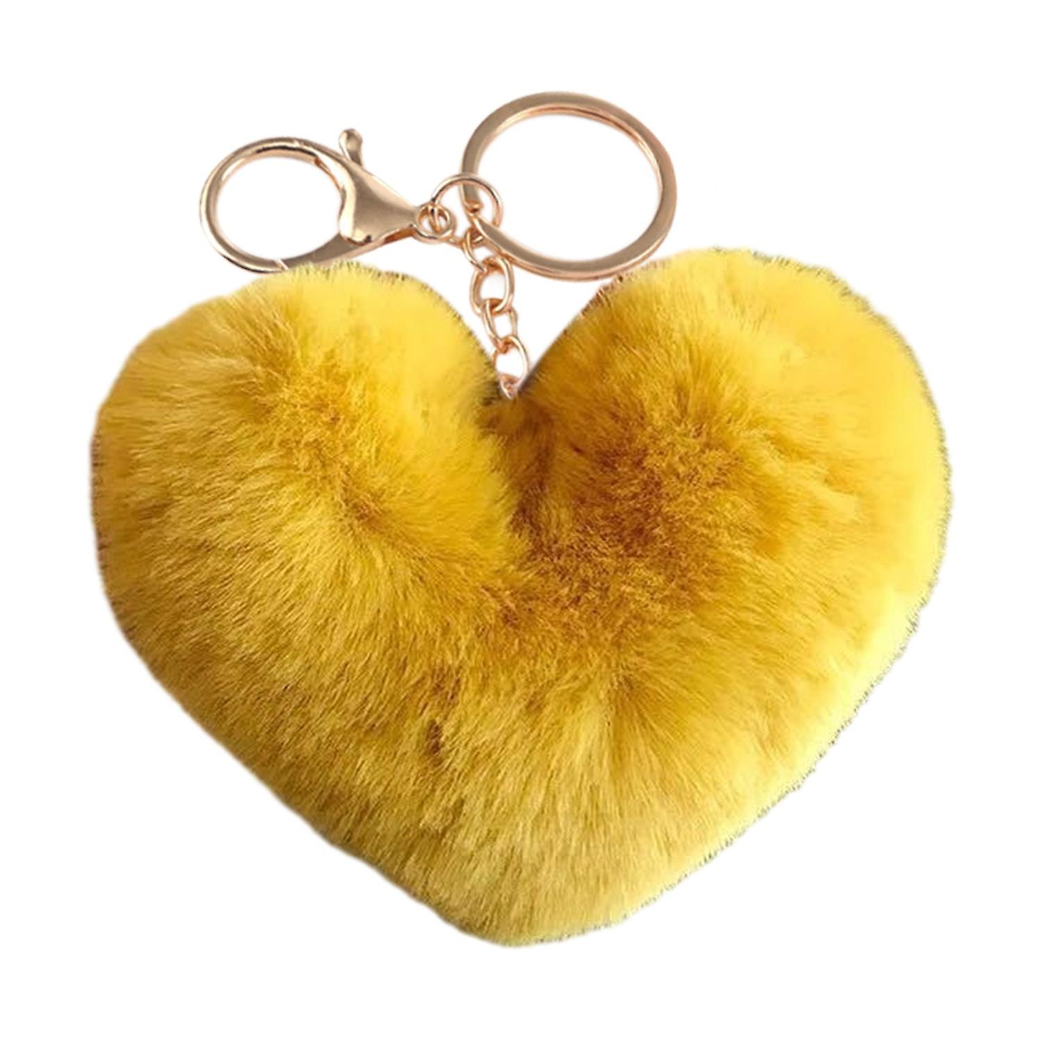 Plush Love Heart Keychain Soft Fluffy Lightweight Girls Car Key Ring ...