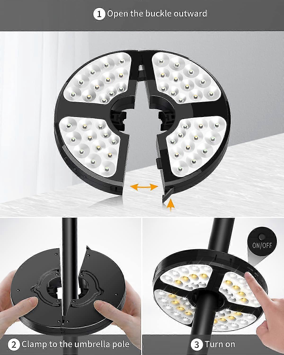 Parasol Lights, 48 LED Rechargeable Parasol Lights, with 3 Lighting ...