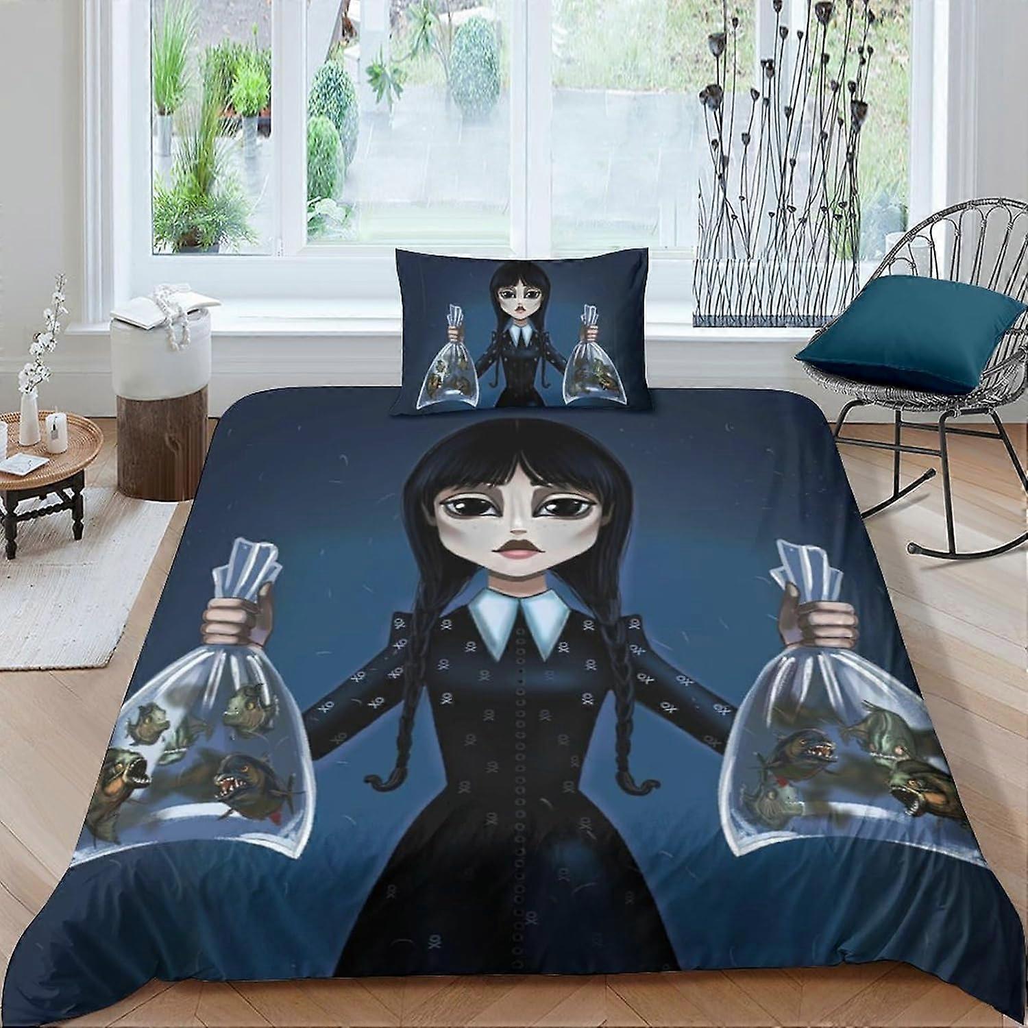 Children's Bedding Set - Wednesday Addams Pattern Soft Microfiber Duvet ...