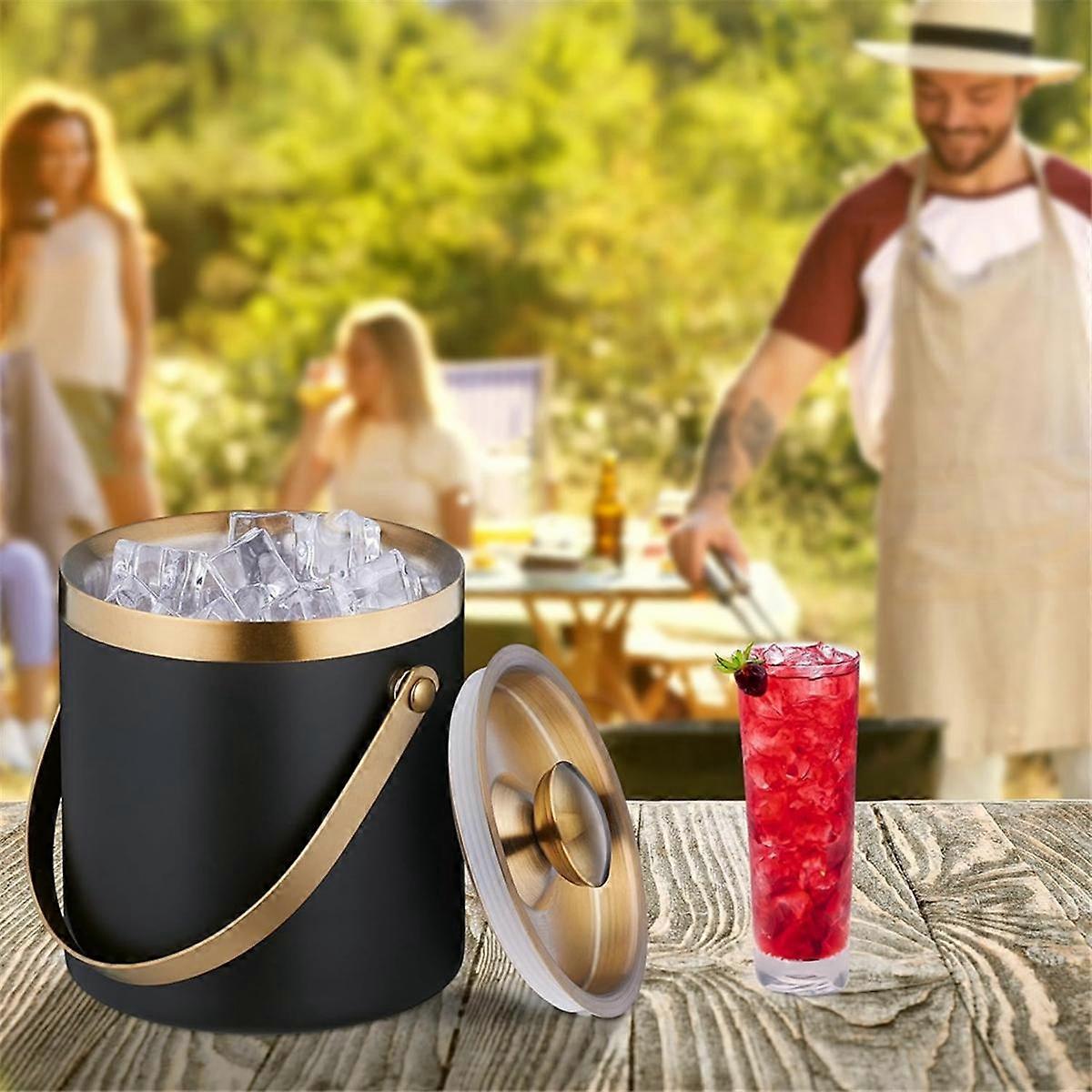 Ice Bucket, Stainless Steel, Double-Walled, Ice Bucket with Lid ...