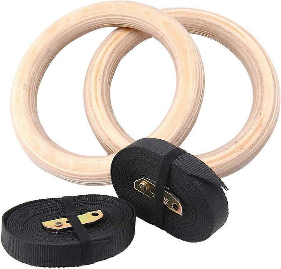 2X Gymnastics Rings - Wooden Rings with Adjustable Nylon Straps | Fruugo UK