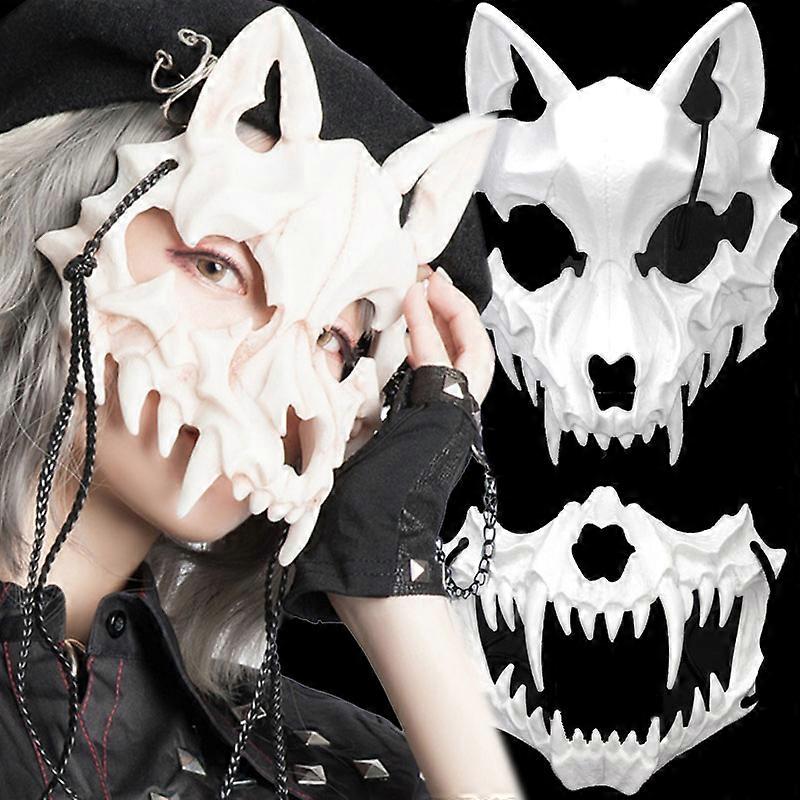 Party Skull Mask Long Teeth Demon Skeleton Half Face Mask Wolf Dragon ...