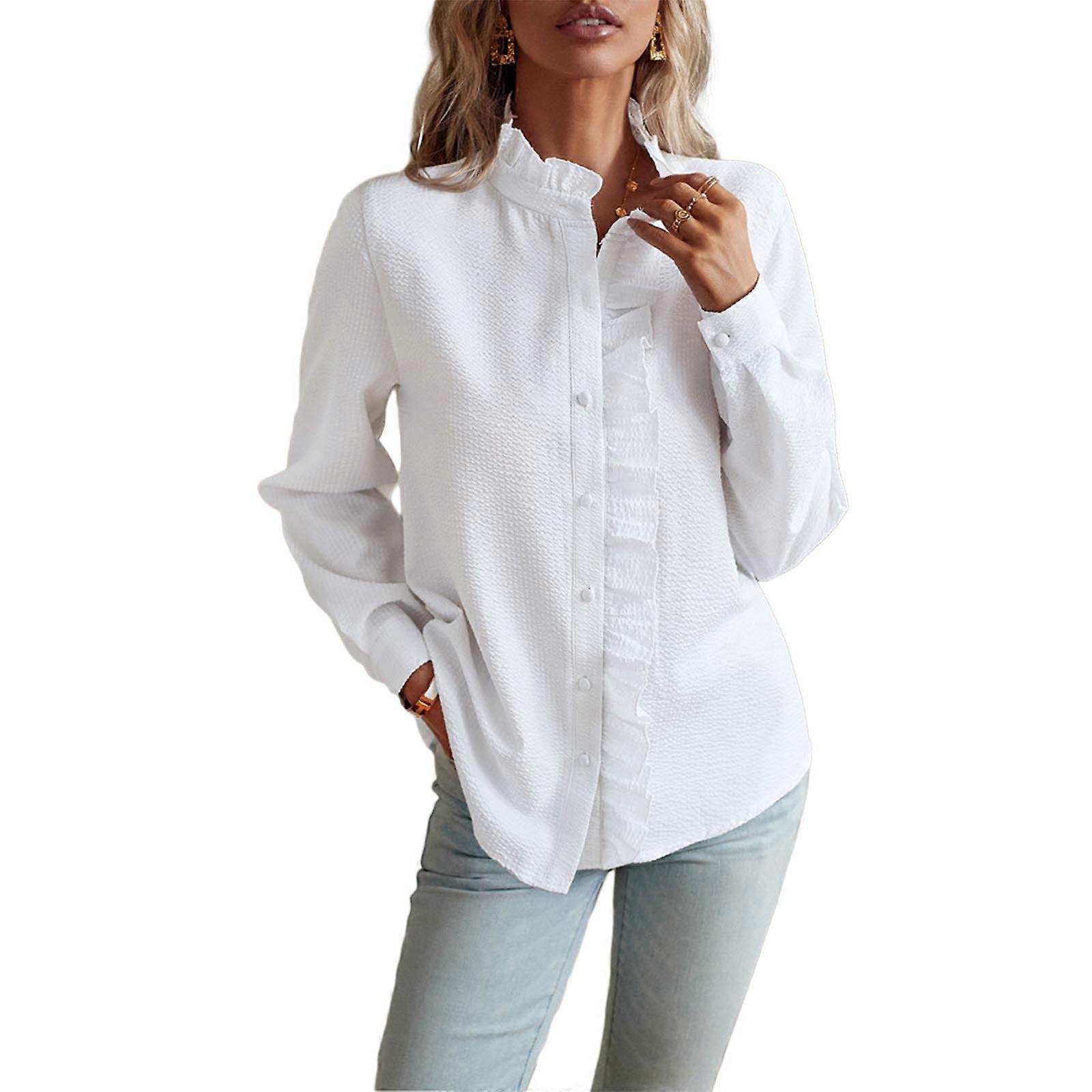Casual Oversized Button Down Shirts for Women Solid Color Long Sleeve Blouse Shirt Tunics Top ...