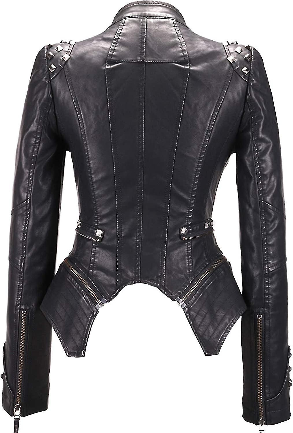 Women's Fashion Studded Perfectly Shaping Faux Leather Biker Jacket x | Fruugo UK