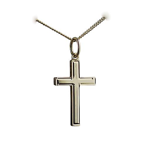 18ct Gold 20x13mm engine turned lined border solid block Cross with a ...