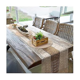 Table Runners And Round Braided Placemats Set Splicing Cotton Boho ...