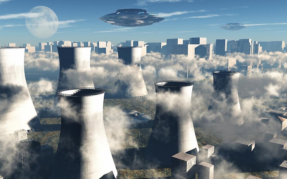 Aliens visiting a nuclear power station. Poster | Fruugo UK
