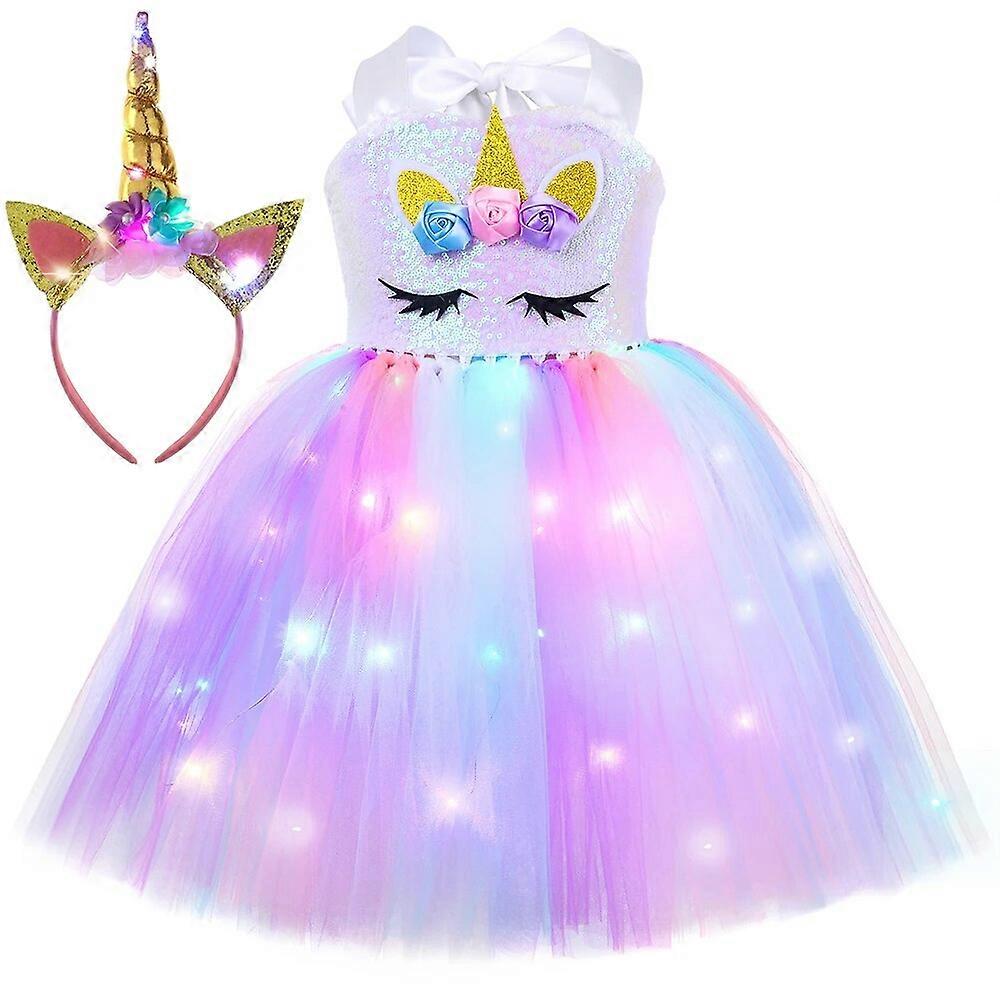 Girls Unicorn Dress LED Light Up Birthday Party Tutu Princess Dress ...
