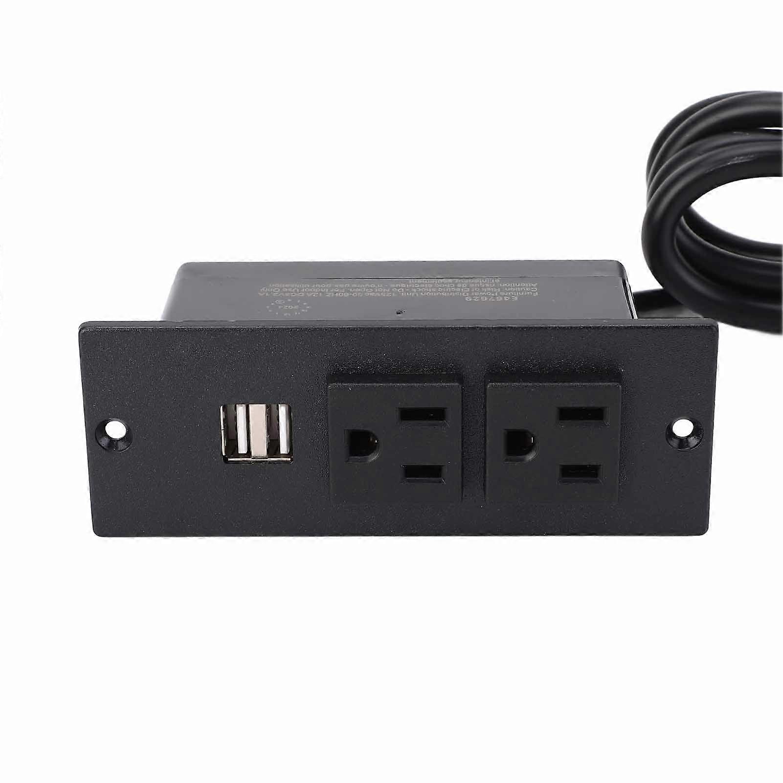 Recessed Power Strip 1500W 2 AC Outlets 2 USB Ports Furniture Power ...