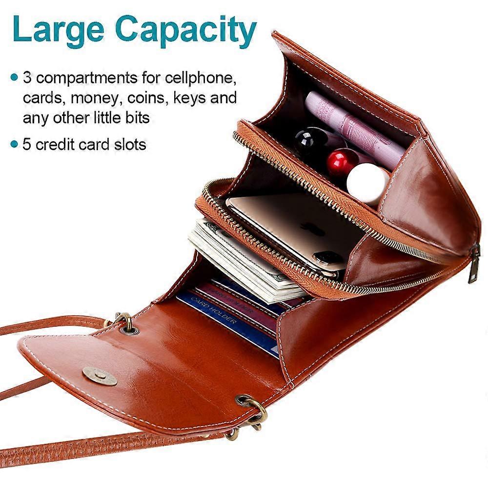 Women Crossbody Phone Bag with 5 Card Slots Genuine Leather Phone Bags ...