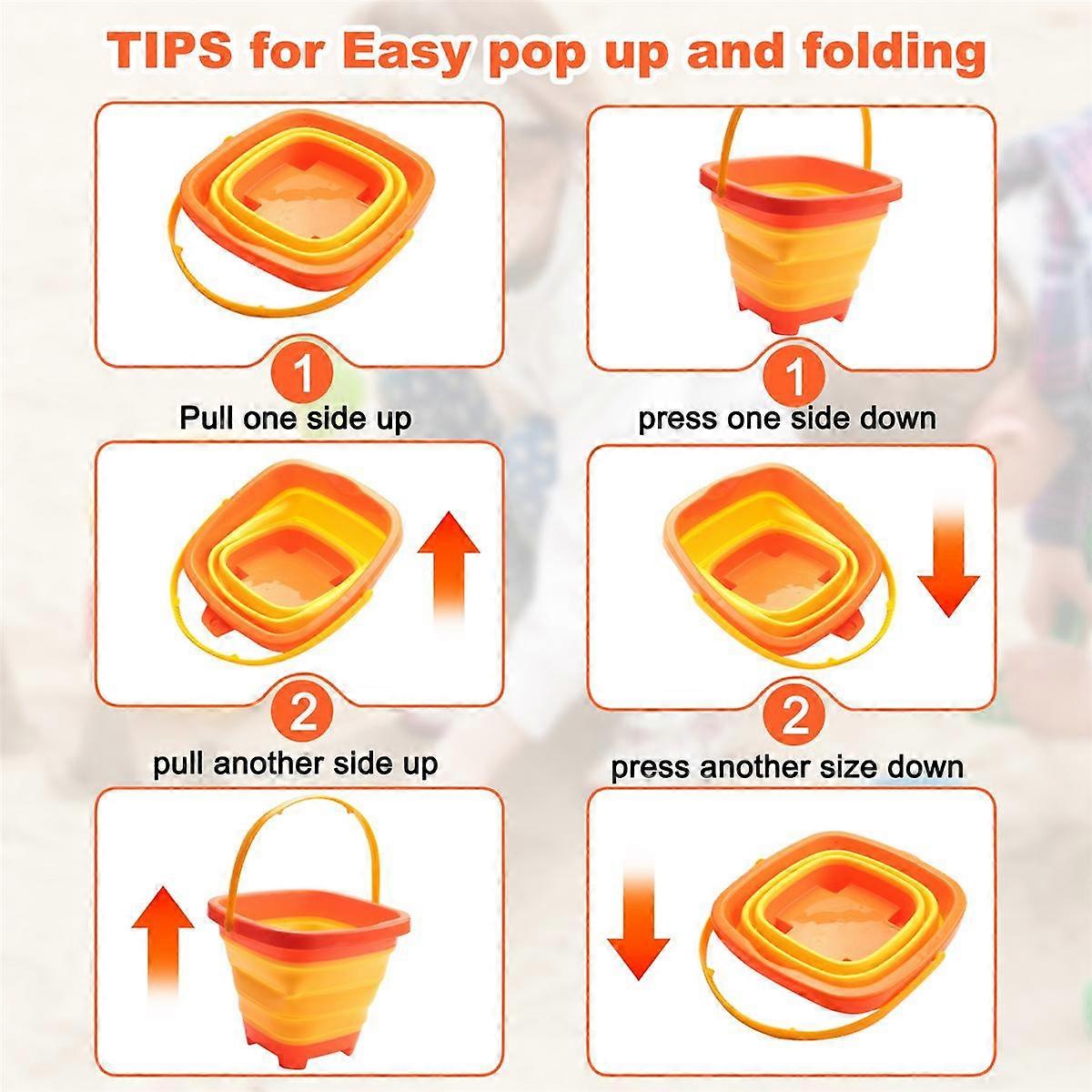 3PCS Foldable Bucket Foldable Pail Bucket Sand Buckets Silicone Bucket ...