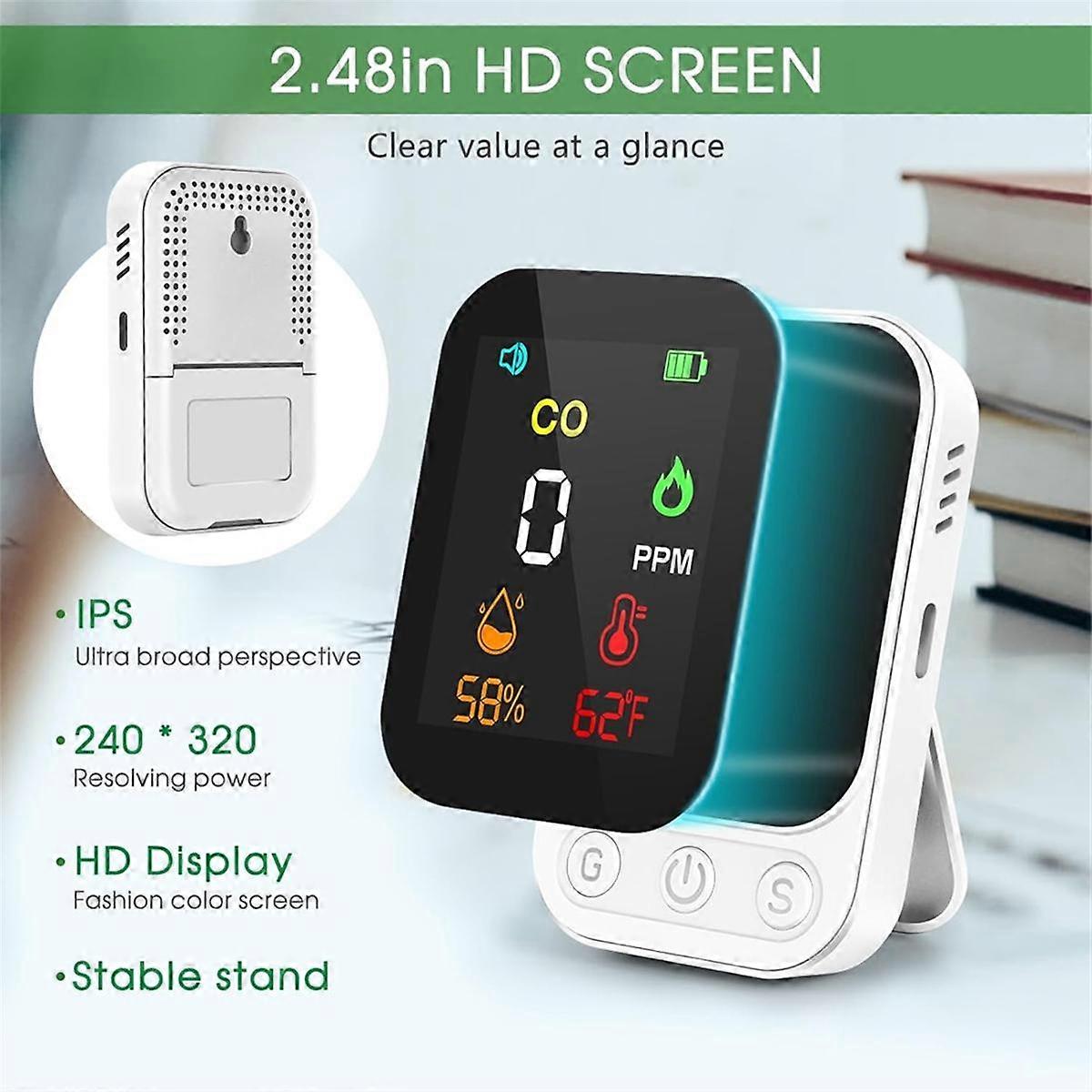 Carbon Monoxide Detector 3-In-1 CO Temperature Monitor with 2.48In HD ...