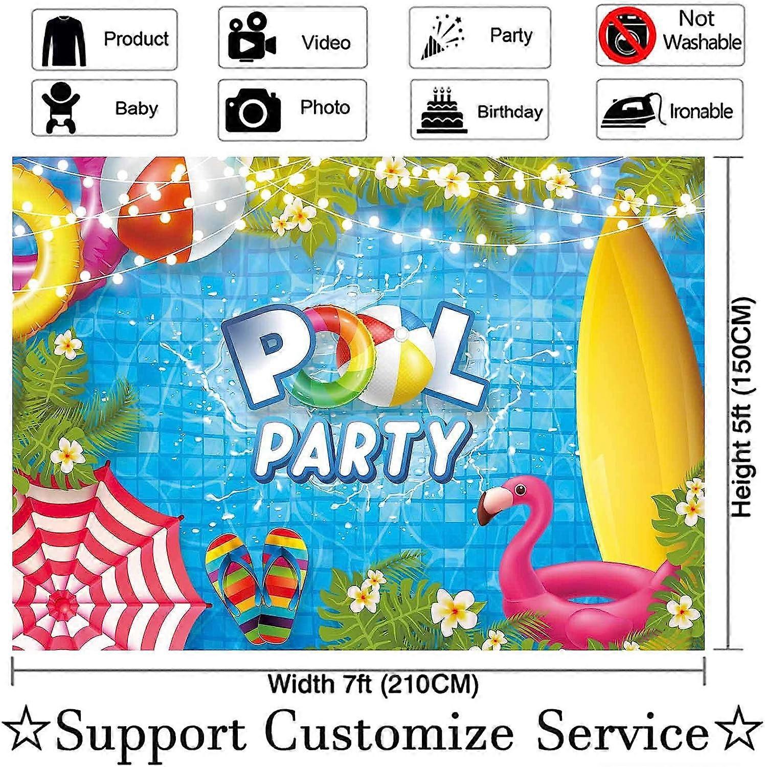 7x5ft Pool Party Backdrop Summer Beach Ball Tropical Palm Flower Baby ...