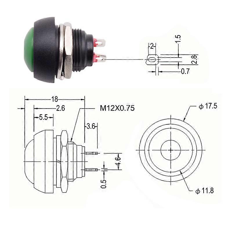 10Pcs 2Pin Mini Switch 12Mm 1A Waterproof Switch PBS-33B 12V Momentary ...
