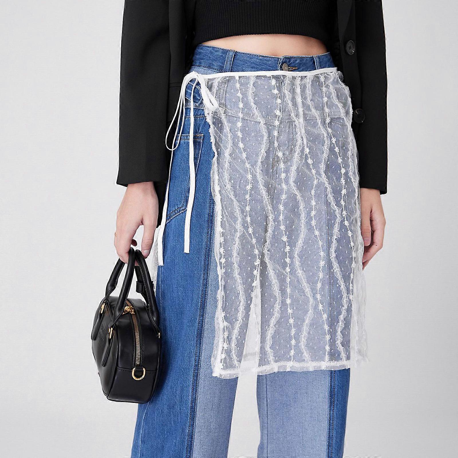 Vintage Striped Lace Sheer Half Skirt Hip Scarf Women Aesthetic See ...