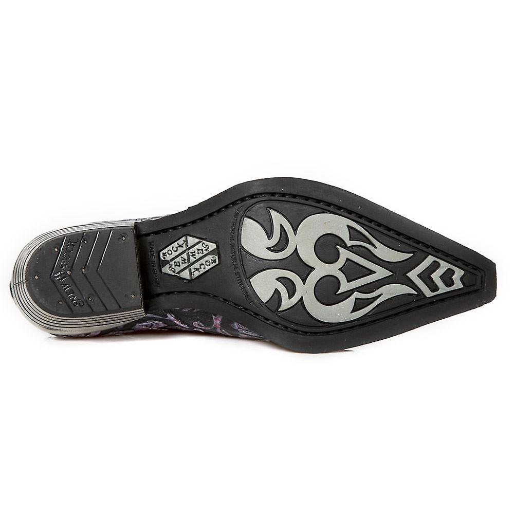 New Rock 7960-S8 Shoe EMBOSSED VINTAGE Black Leather Buckle Steel Heel ...