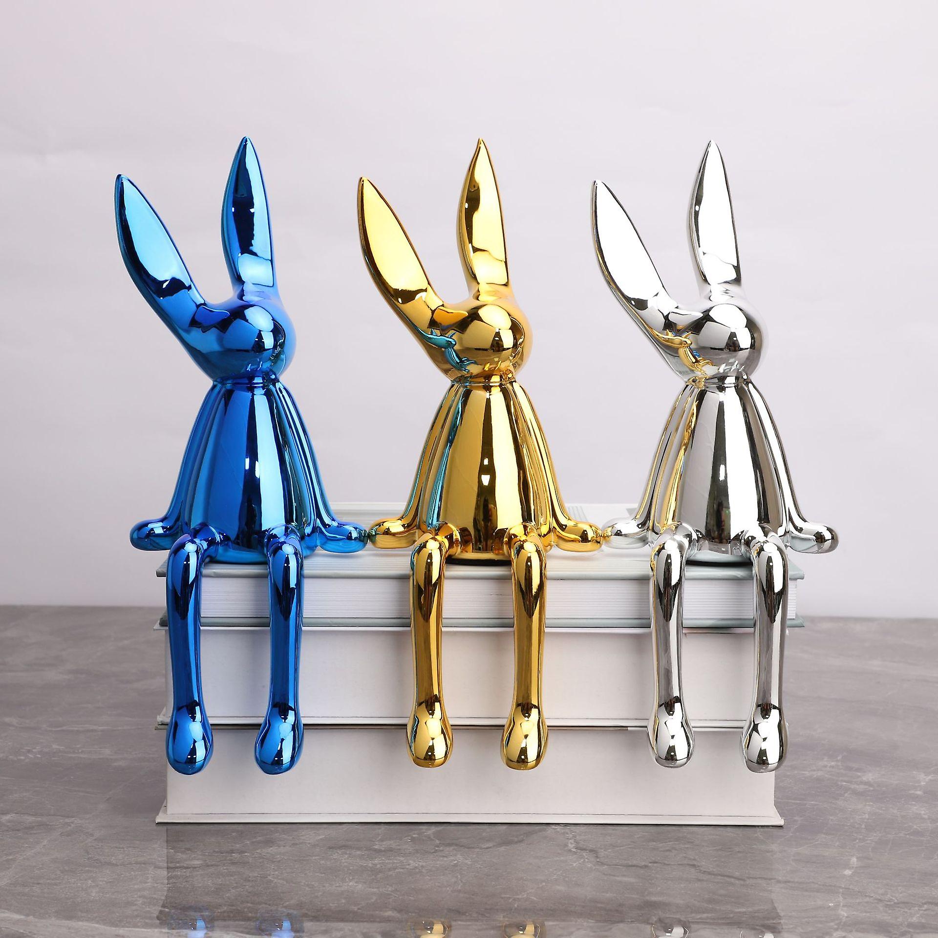 Modern minimalist sitting rabbit electroplating blue silver gold home ...