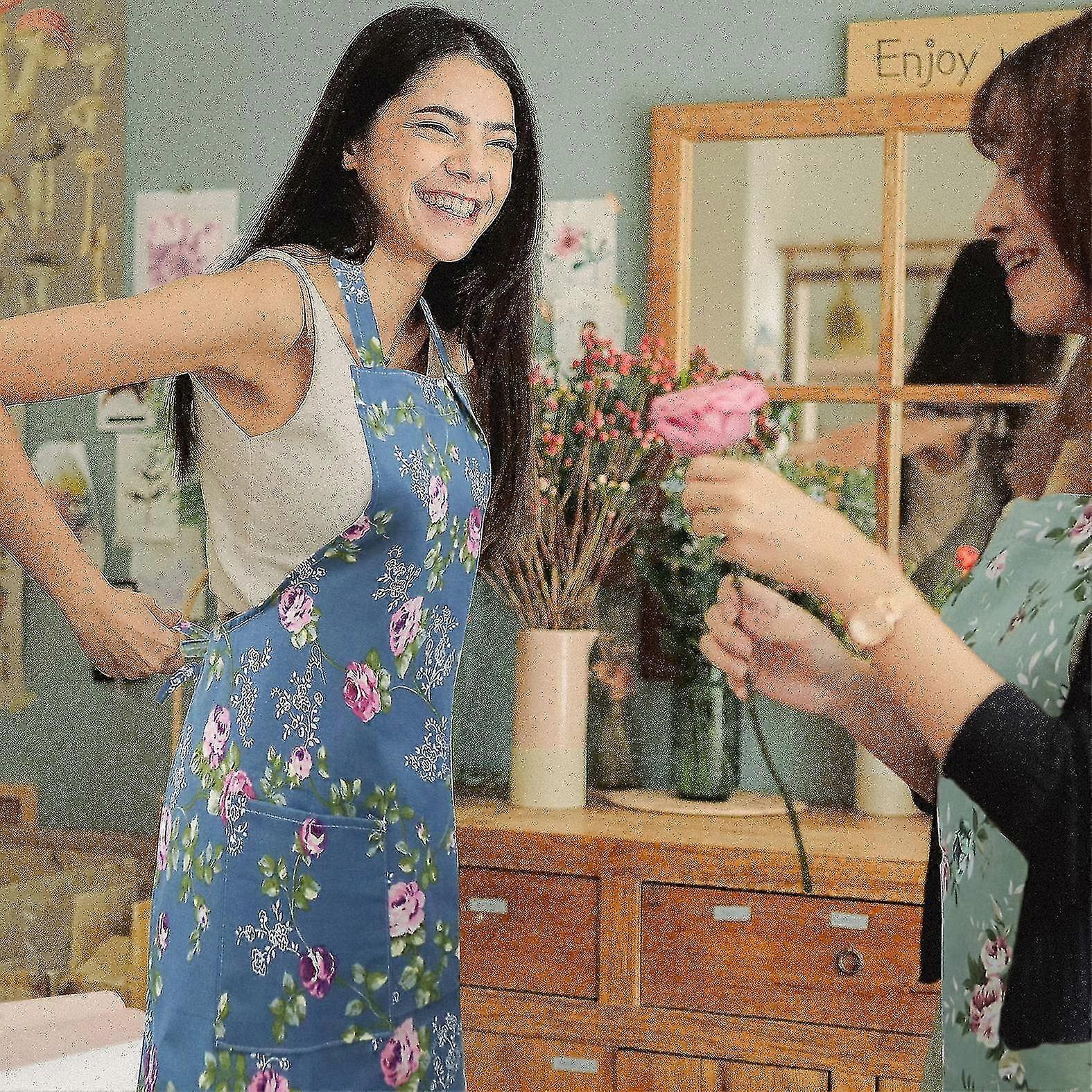 Kitchen Aprons For Women 2 Pack Large Pocket Floral Apron Vintage Chef ...