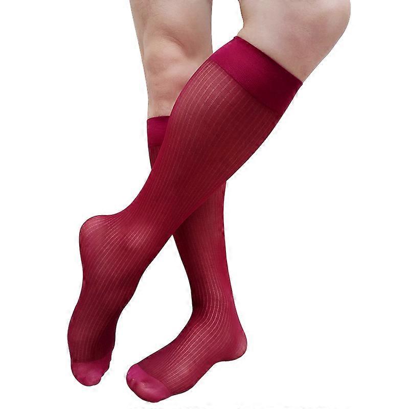 Solid Mens Formal Socks Knee High Ultra Thin Sheer Striped Male Dress ...