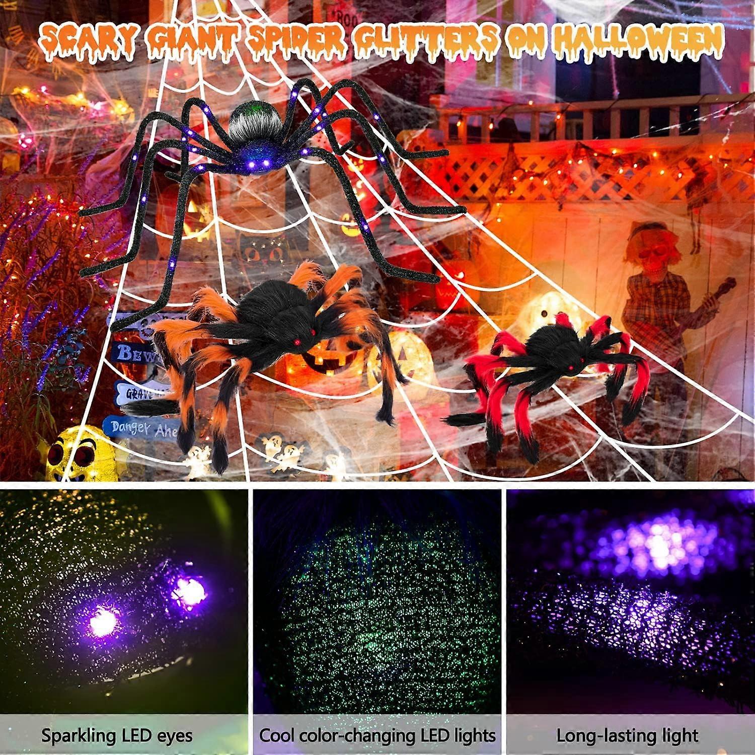 4 Pack Halloween Spider, 4Ft Giant Spider and Colorful Hairy Spider ...
