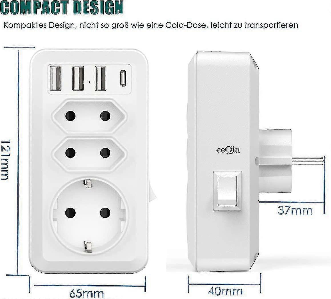 Usb Socket, 7-in-1 Multiple Socket With 3 Usb And 1 Type-c Port, 3-way ...