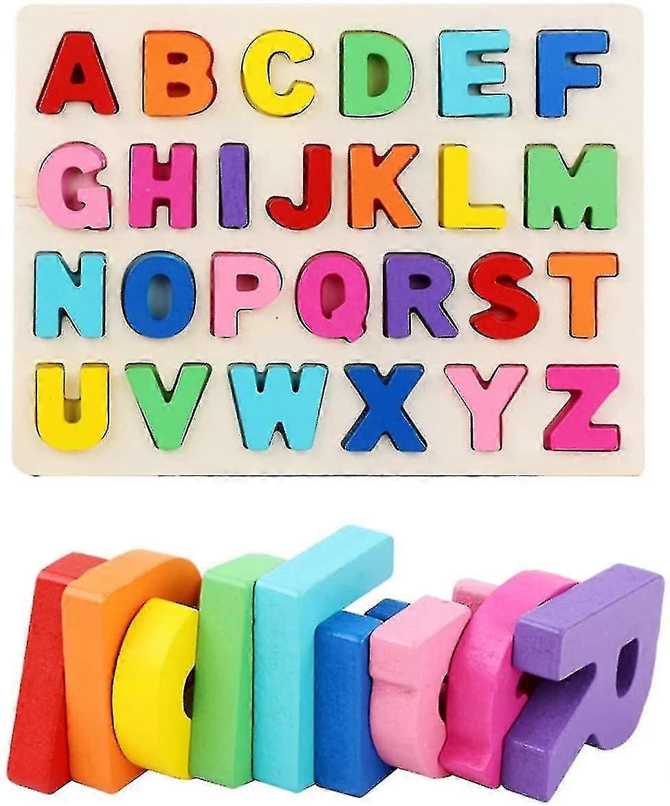 Wooden Alphabet Puzzle Abc Jigsaws Chunky Letters Early Learning Toys ...