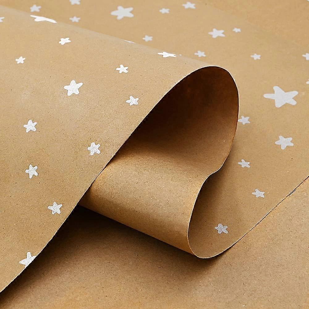 Kraft White Star Wrapping Paper Roll,100% Recyclable ECO Gift For ...