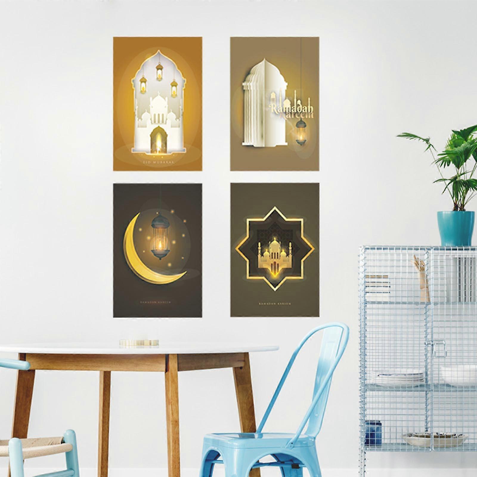 Eid Mubarak Wall Stickers 4 Sheets Moon Castle Construction Window ...